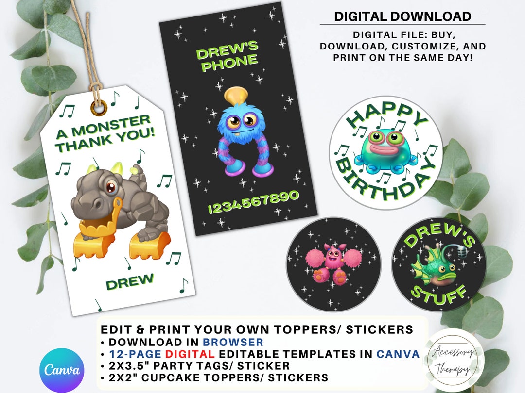 Monster Singers, Baby Monsters DIY Template Party Favor Tags Thank You ...