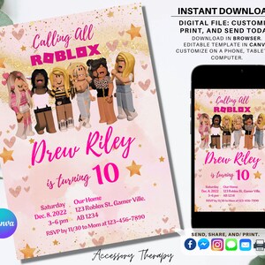 Roblox Girls Pink Gold Heart Glitter DIY Template Invitation - Etsy