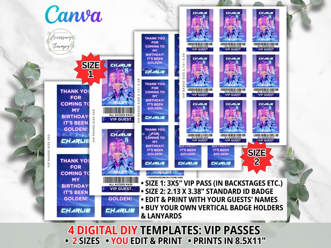 Demon Hunters DIY DIGITAL Template VIP Badge, Guest Pass, All Access ...