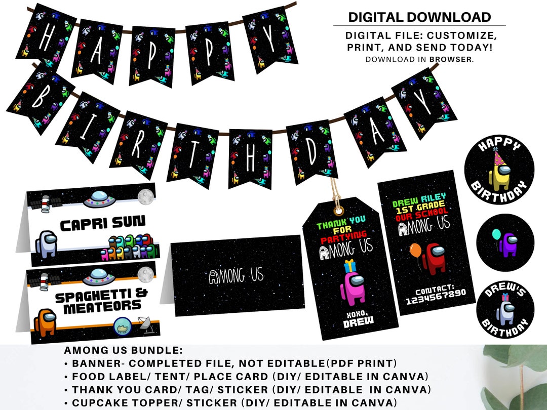 Among Us, DIY Template Bundle Food Tent Label Place Cards Banner Flag ...