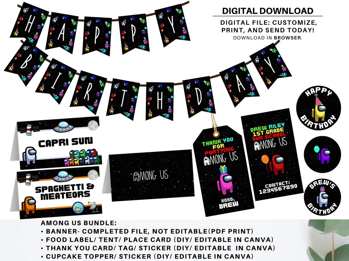 Among Us DIY Template Bundle Food Tent Label Place Cards - Etsy