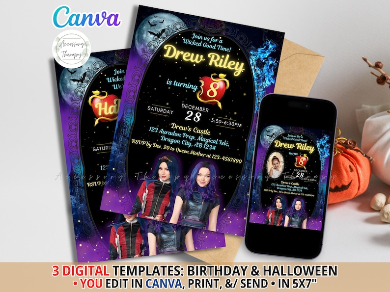 Heirs DIGITAL DIY TEMPLATE Halloween Birthday Invitation Invite Party ...