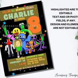 Rainbow Friends DIGITAL DIY Template Invitation Invite Birthday Party ...