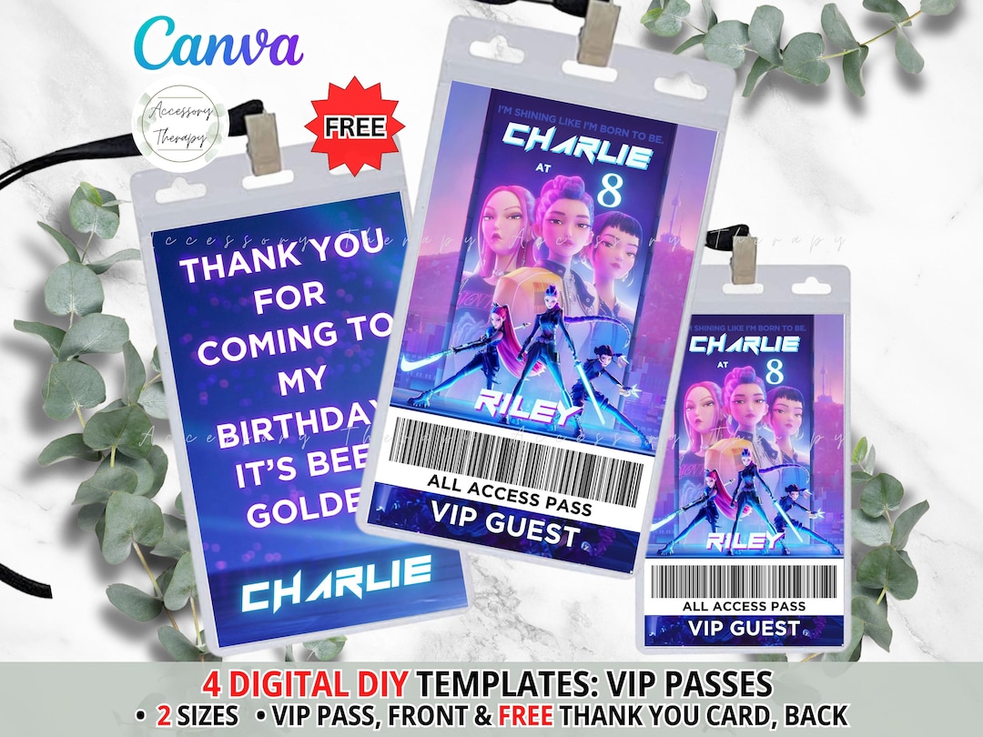 Demon Hunters DIY DIGITAL Template VIP Badge, Guest Pass, All Access ...