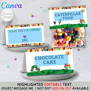 Caterpillar, DIGITAL DIY Template Food Tent Label Tags Place Cards ...