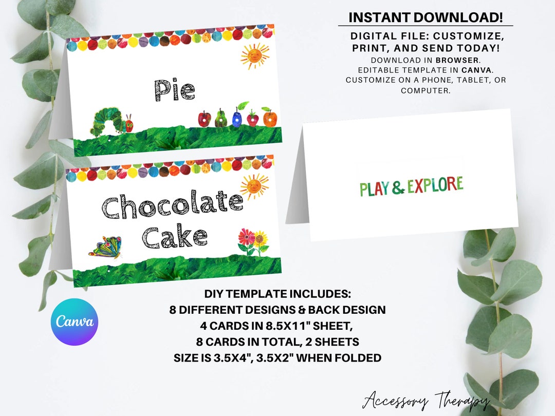 Caterpillar, DIGITAL DIY Template Food Tent Food Label Food Cards Food ...