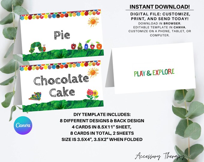 Very Hungry Caterpillar Food Tags Food Labels Birthday Party Baby ...