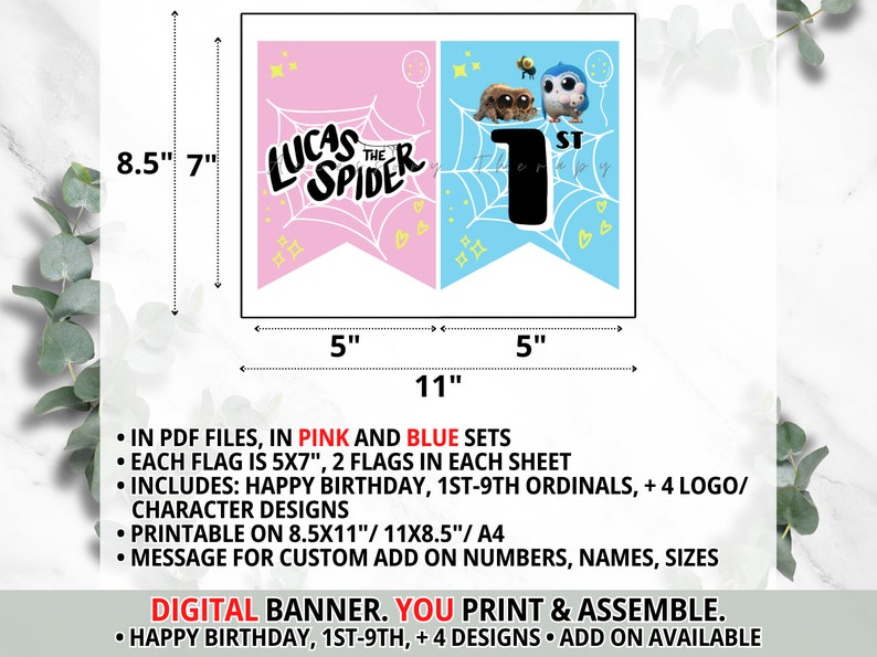 Spider Cartoon, DIGITAL Download Ready to Print Birthday Banner Flag ...