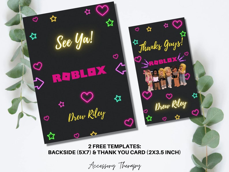 Roblox Girls Pink Purple Glow Neon DIY Template Invitation - Etsy