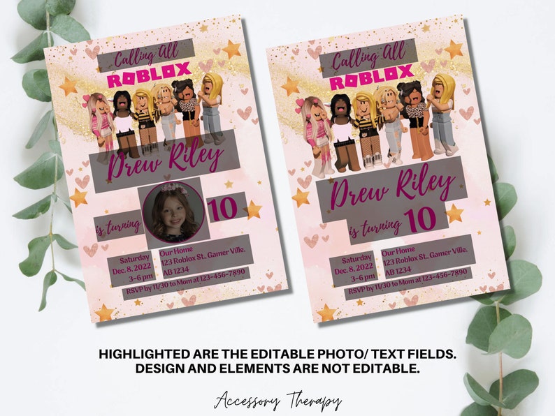 Roblox Girls Pink Gold Heart Glitter DIY Template Invitation - Etsy