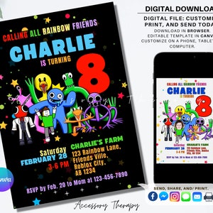 Rainbow Friends DIGITAL DIY Template Invitation Invite Birthday Party ...