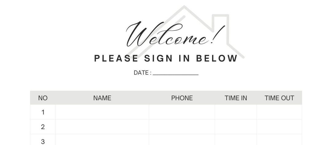Simple Minimalist "welcome Sigh In" Sheet for Open Houses - Etsy