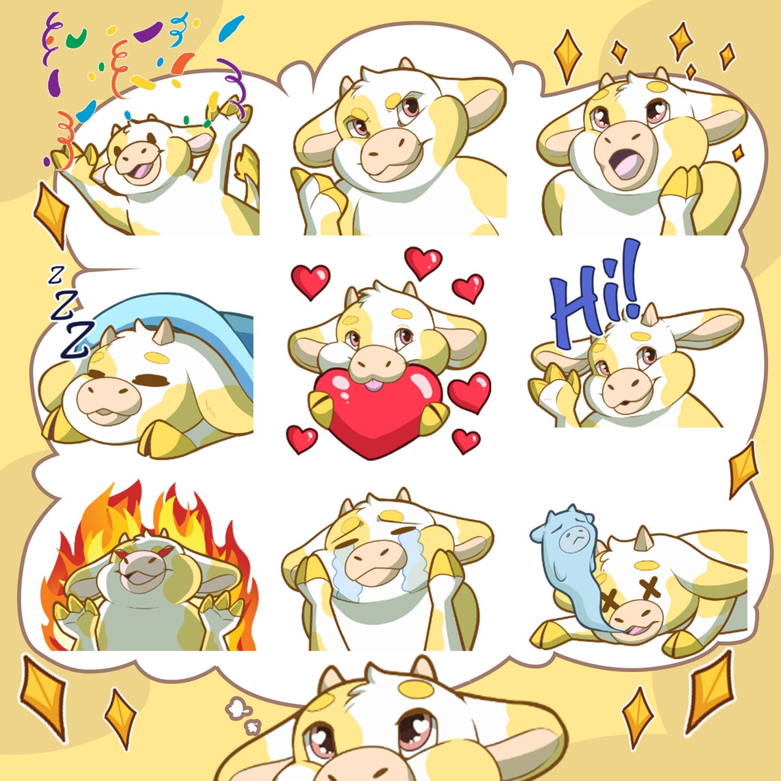 Lemon Yellow Cow Twitch and Discord Emotes | 9 Cool Emojis for ...