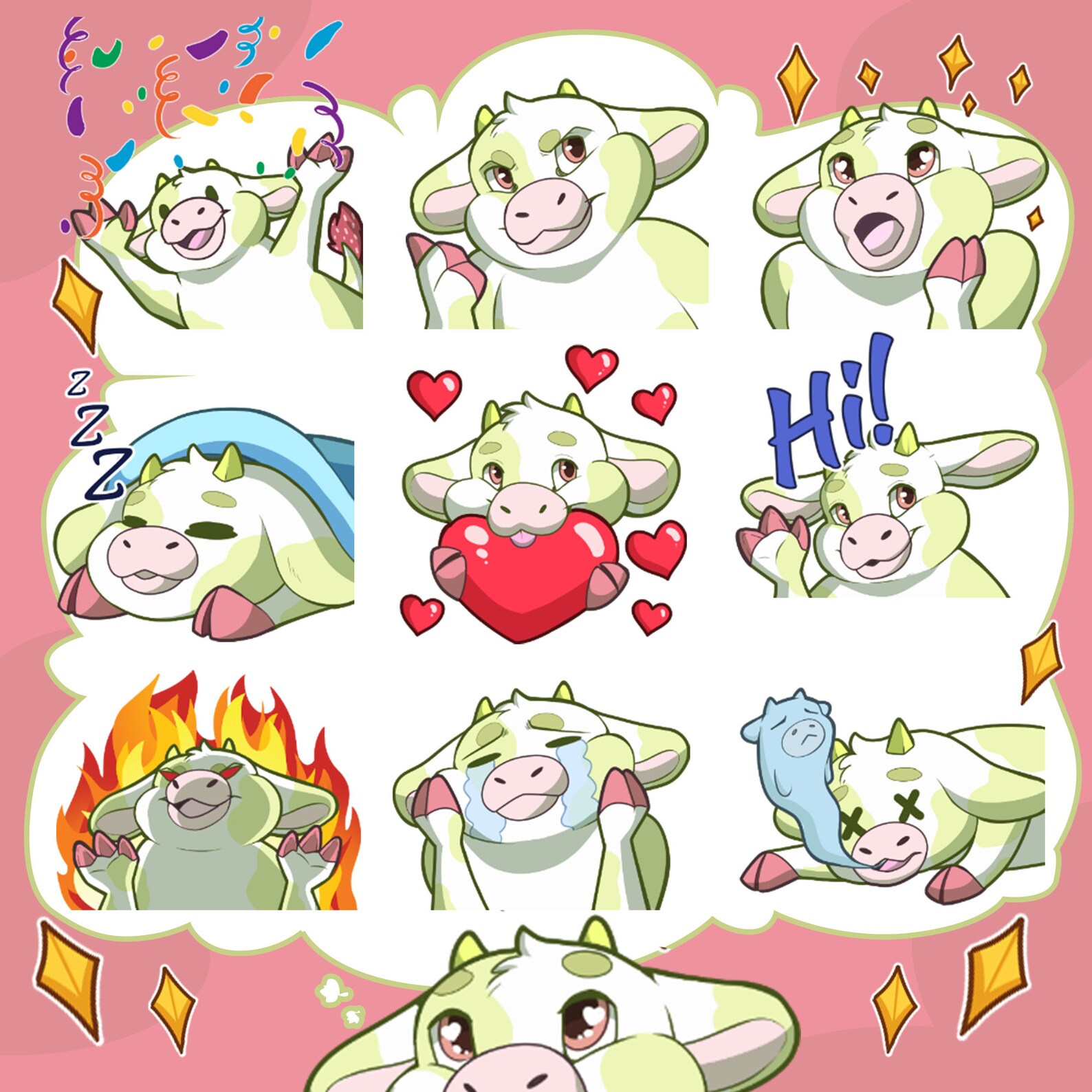 Watermelon Green Cow Twitch and Discord Emotes | 9 Cool Emojis for ...