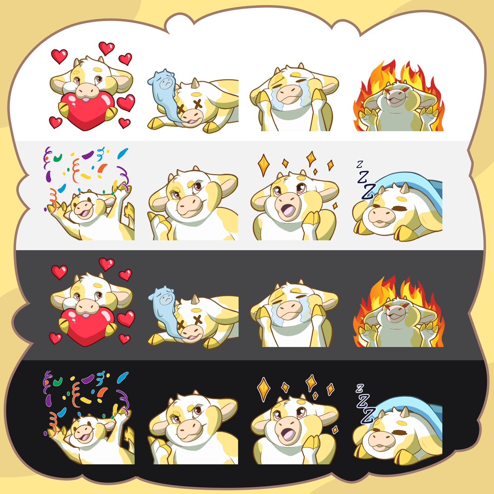 Lemon Yellow Cow Twitch and Discord Emotes | 9 Cool Emojis for ...