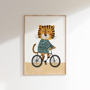 Cute Tiger on Bicycle Poster, Kids Room Wall Art, Nursery Decor, Animal ...