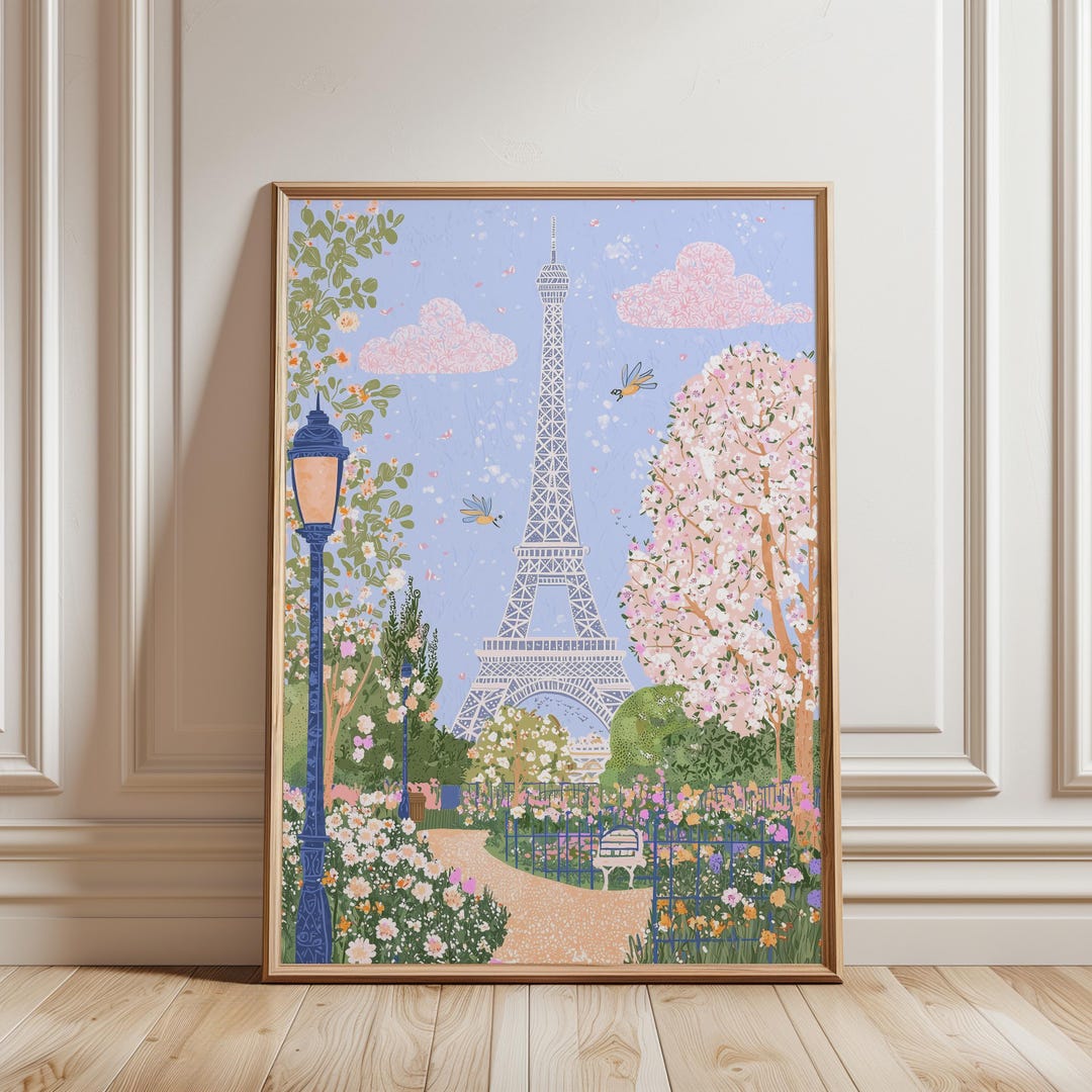 Paris Spring Wall Art, Eiffel Tower Garden Print, French Digital ...