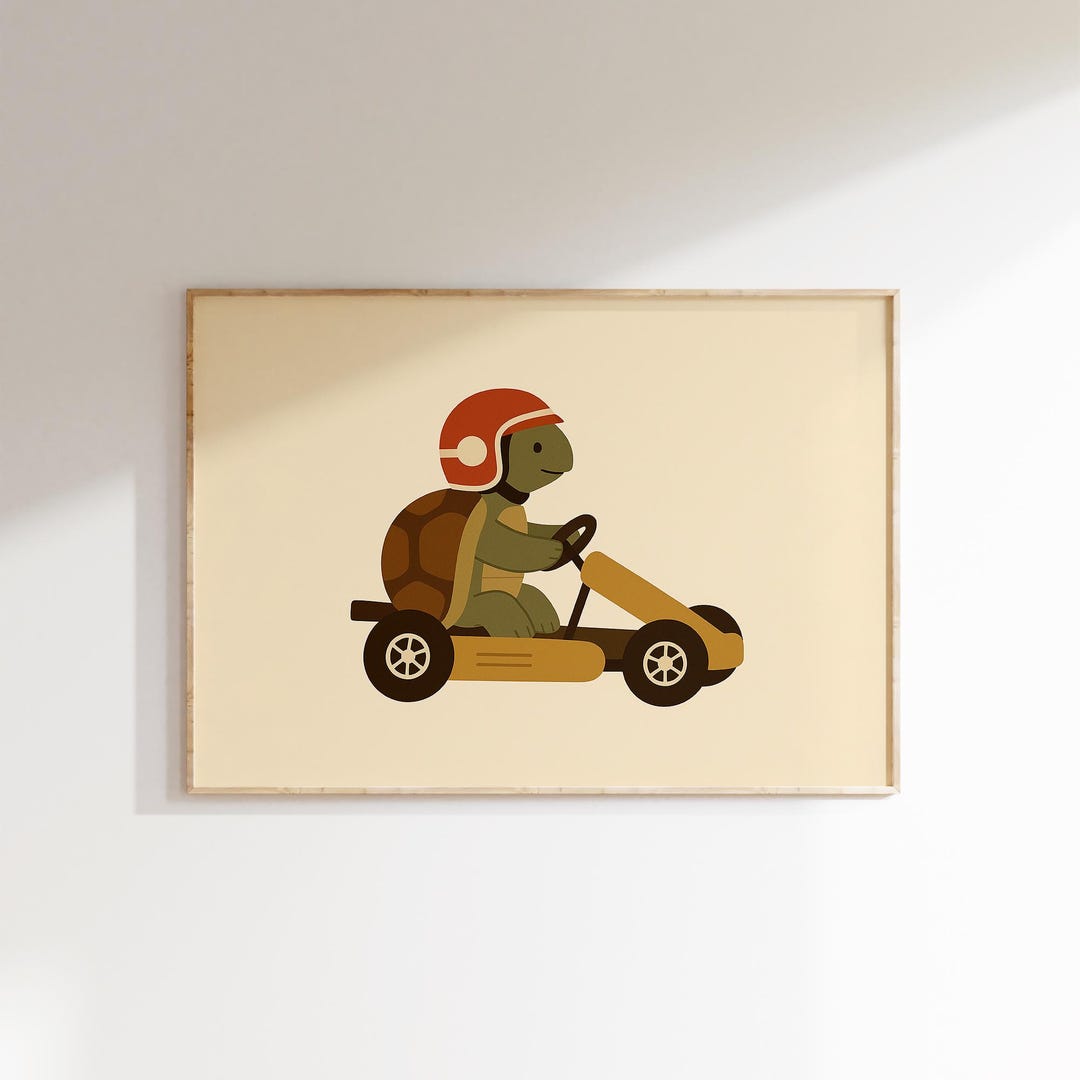 Turtle Race Car Wall Art Print Digital Download Kids Room Decor Animal ...