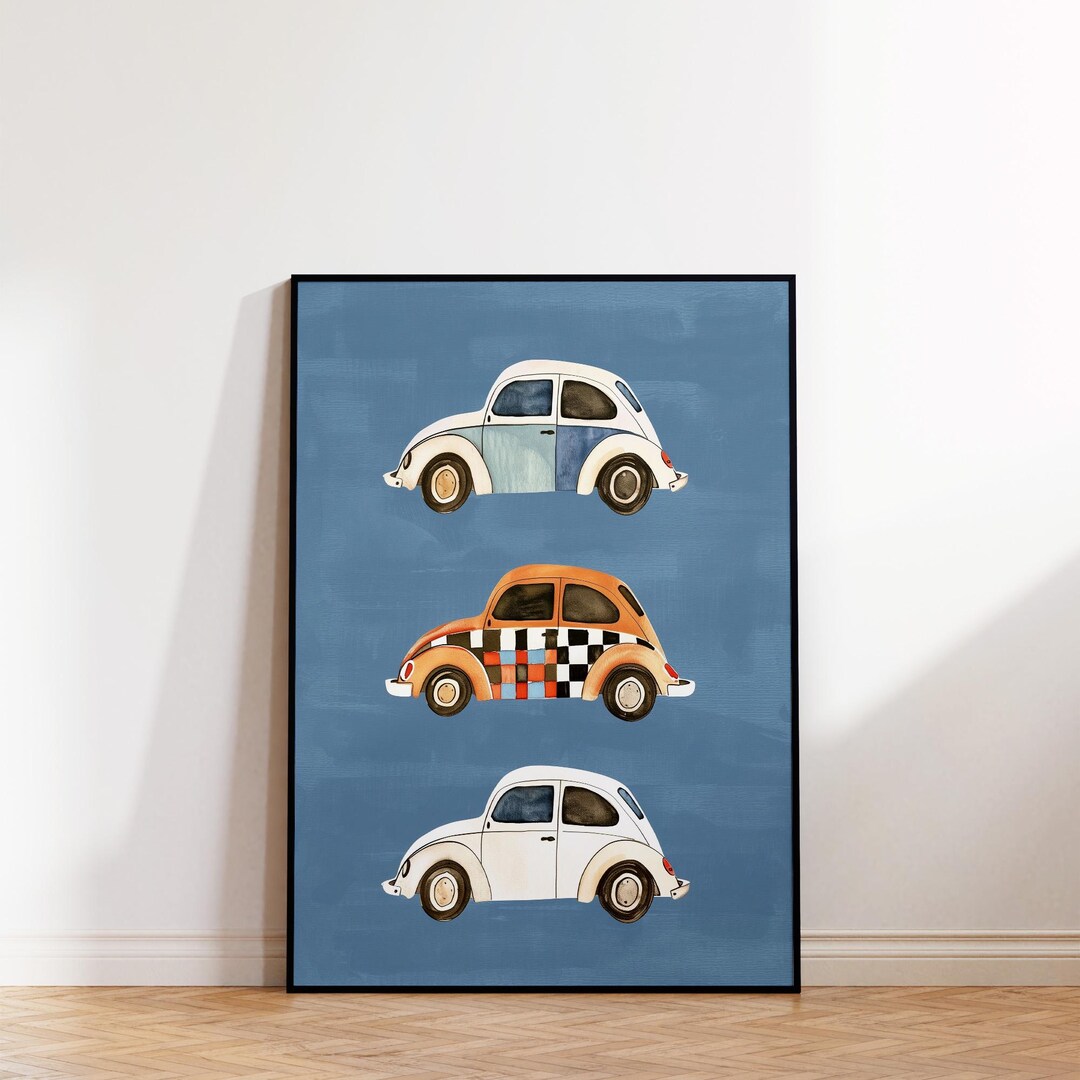 Retro Cars Wall Art Print Boys Room Car Decor Playroom Vintage Car Art ...