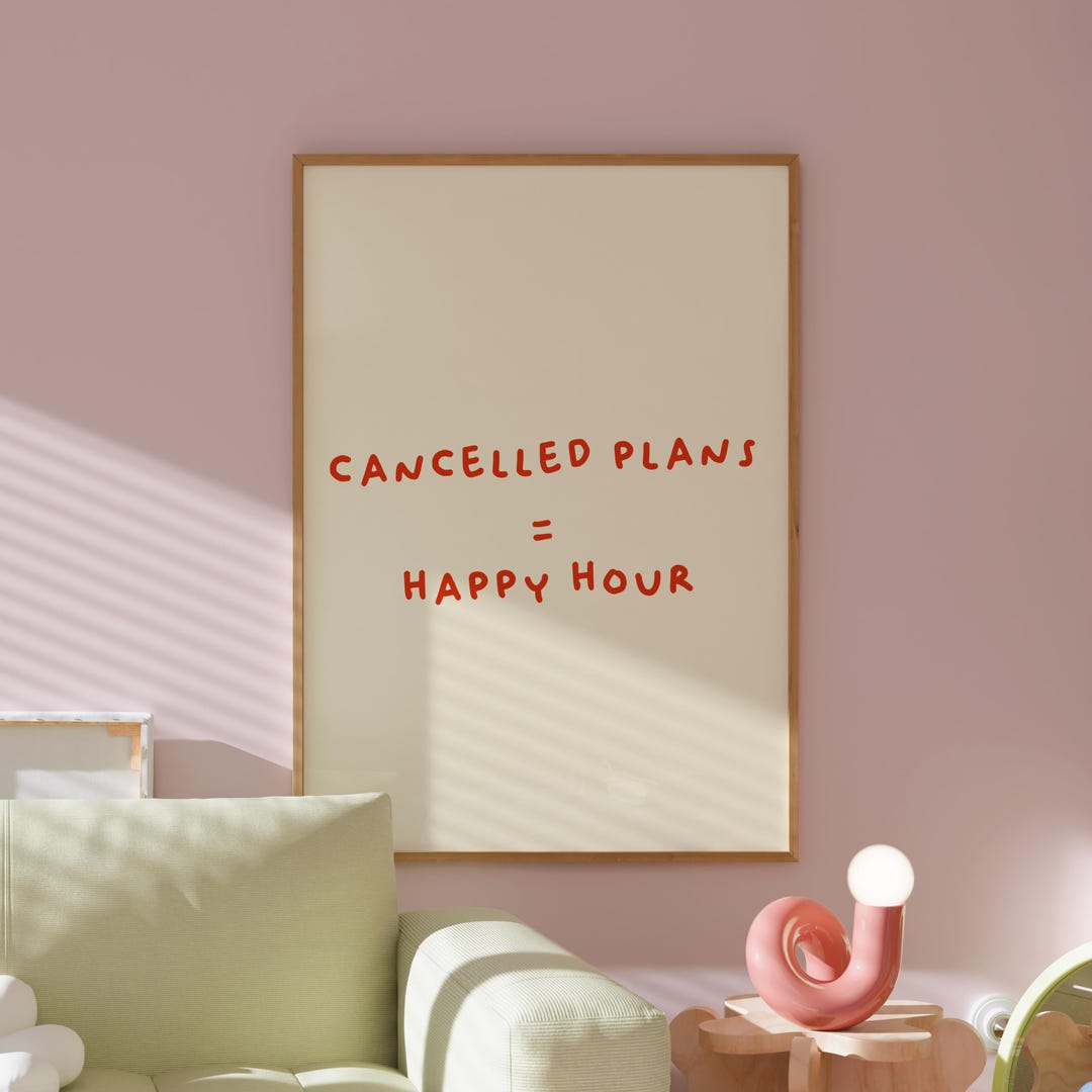 Cancelled Plans = Happy Hour Print | Red Typography Art | Introvert ...