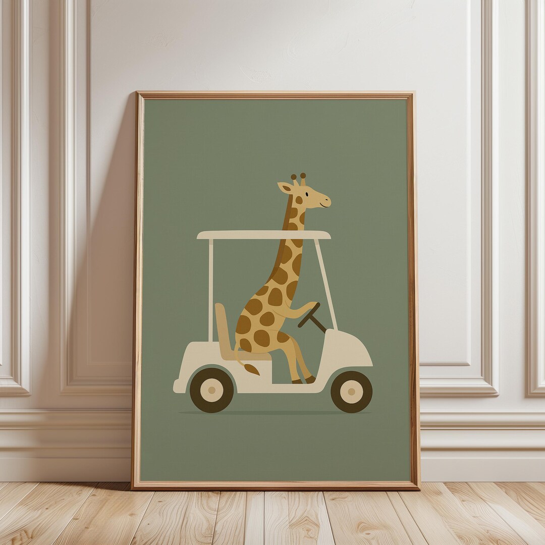 Giraffe Golf Cart Print | Kids Wall Art | Safari Nursery Decor | Animal ...