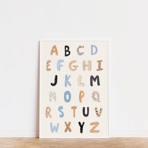 Alphabet Print Nursery Wall Art, Modern Educational Kids Room Decor ...