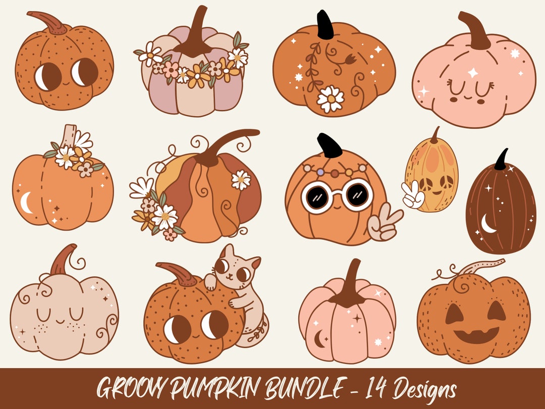 Groovy Pumpkin PNG Bundle, Retro Fall PNG, Vintage Pumpkins Sublimation ...