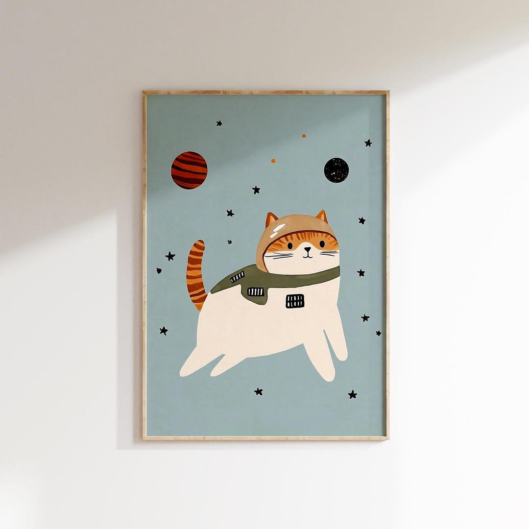 Space Cat Nursery Print, Digital Download, Astronaut Cat Wall Art, Kids ...
