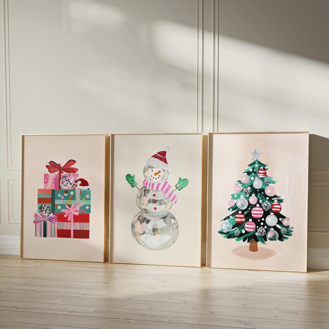 Disco Ball Christmas Wall Art Set, Eclectic Holiday Prints, Maximalist ...