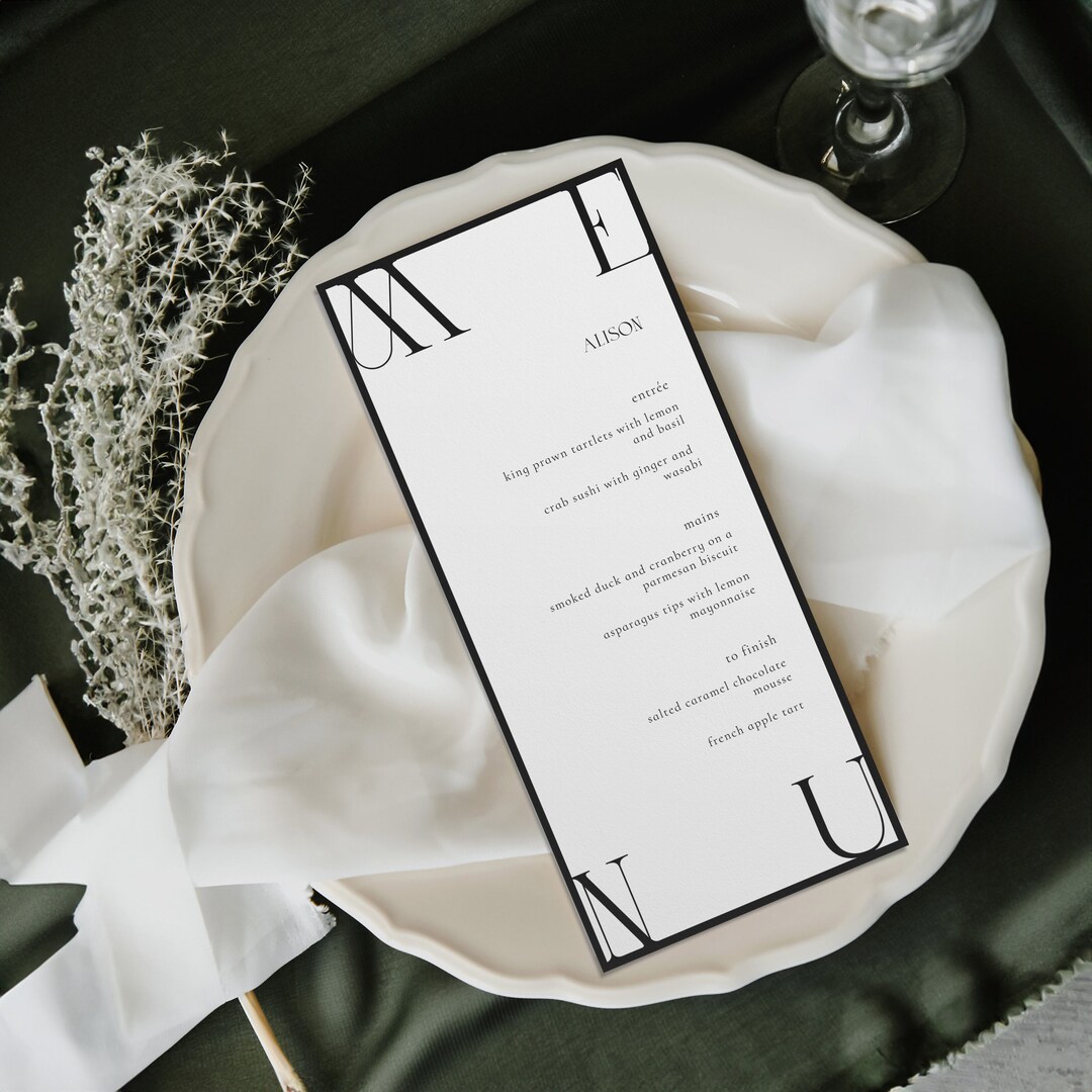 Printable Modern Wedding Menu, Simple Wedding Menu Template, Editable ...