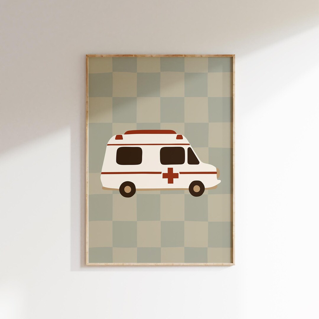 Vintage Ambulance Print, Retro Emergency Vehicle, Community Helper Art ...