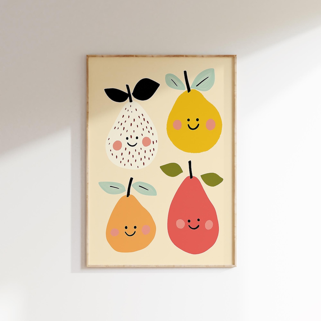 Happy Fruit Wall Art, Nursery Food Print, Kids Kitchen Decor, Smiling ...