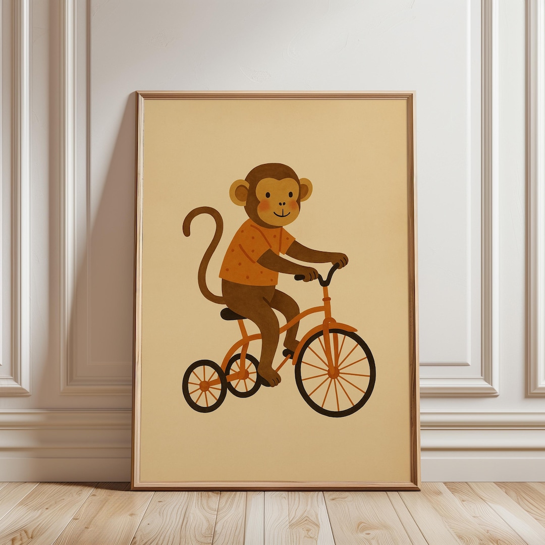 Monkey Tricycle Wall Art Print Digital Download Kids Room Decor Animal ...