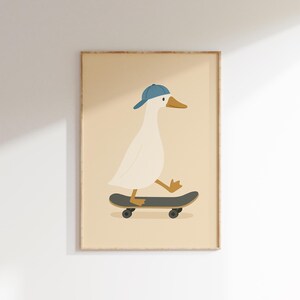 Skating Duck Print, Cute Animal Wall Art, Kids Room Decor, Modern ...