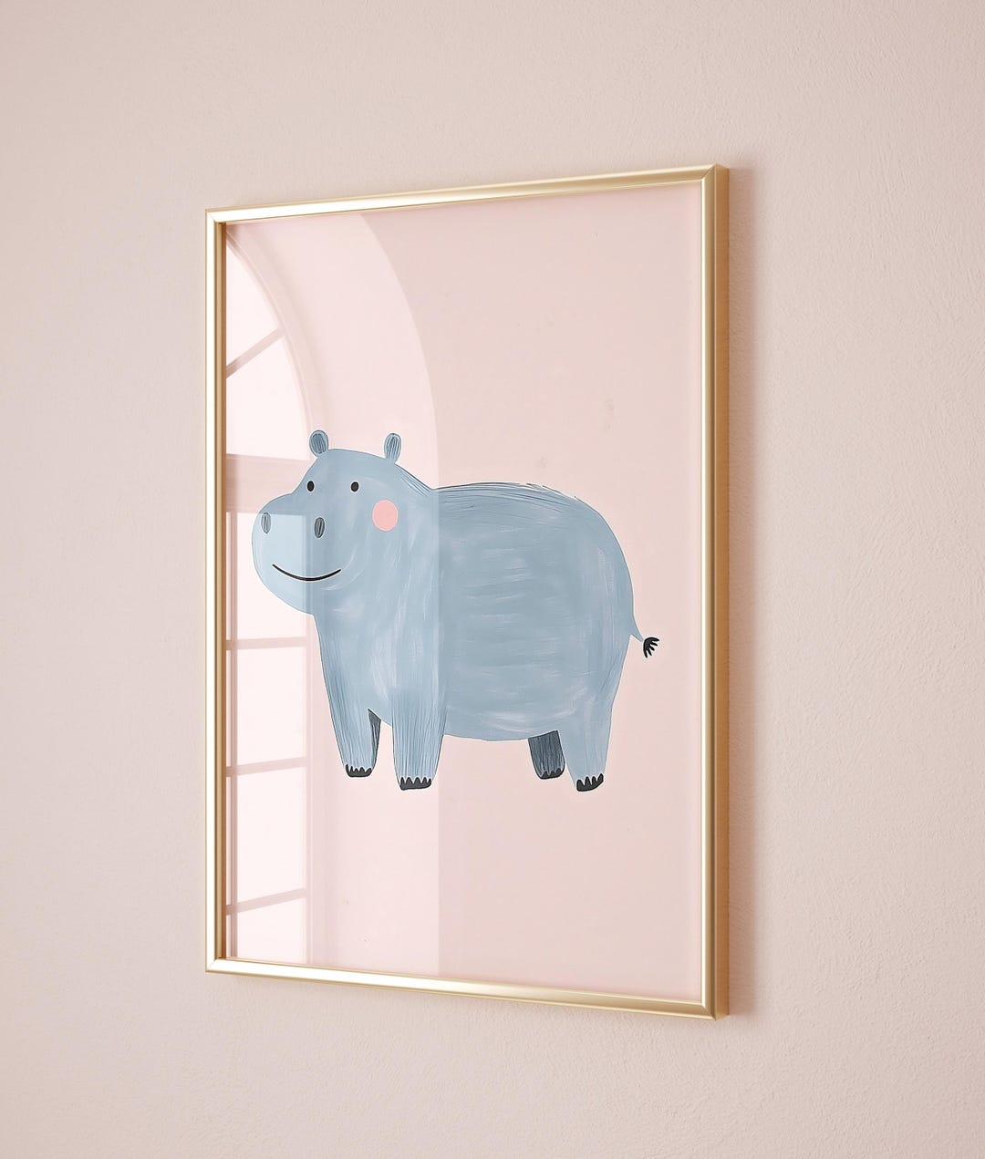 Blue Hippo Wall Art, Nursery Hippo Poster, Kids Room Animal Print ...