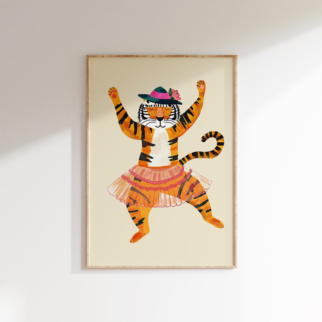 Dancing Tiger Digital Art - Tiger in Tutu and Hat - Fun Animal Nursery ...