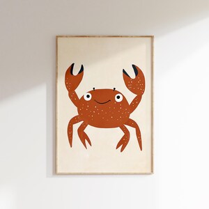 Happy Crab Print | Ocean Nursery Wall Art | Beach Theme Kids Room Decor ...