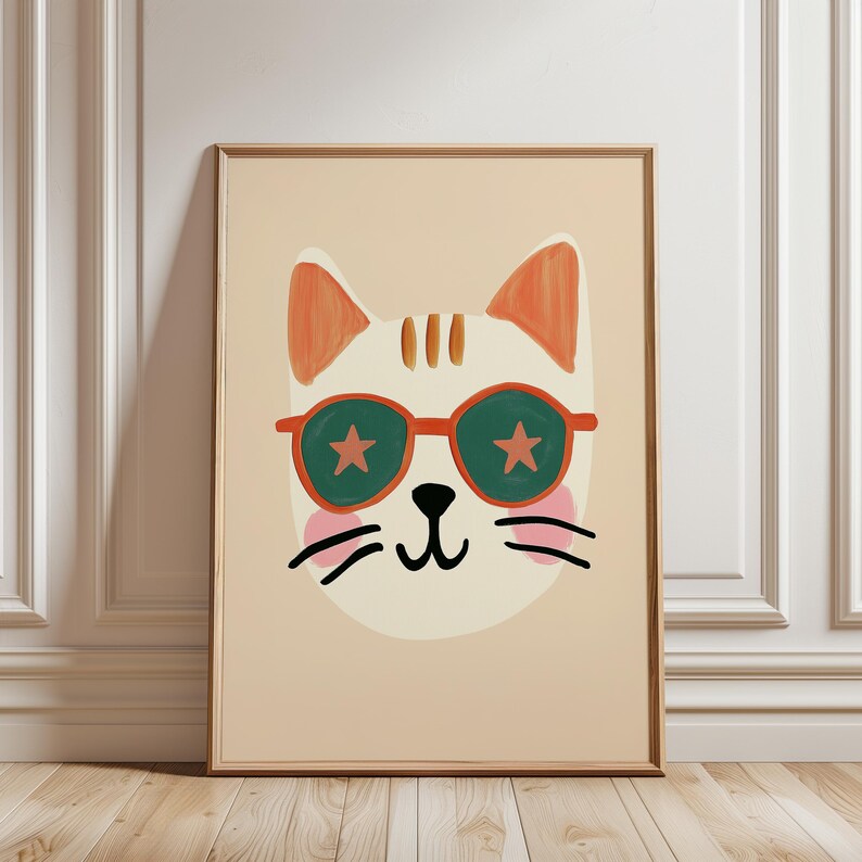 Cool Cat Wall Art | Digital Download Print | Gender Neutral | Kids Room ...