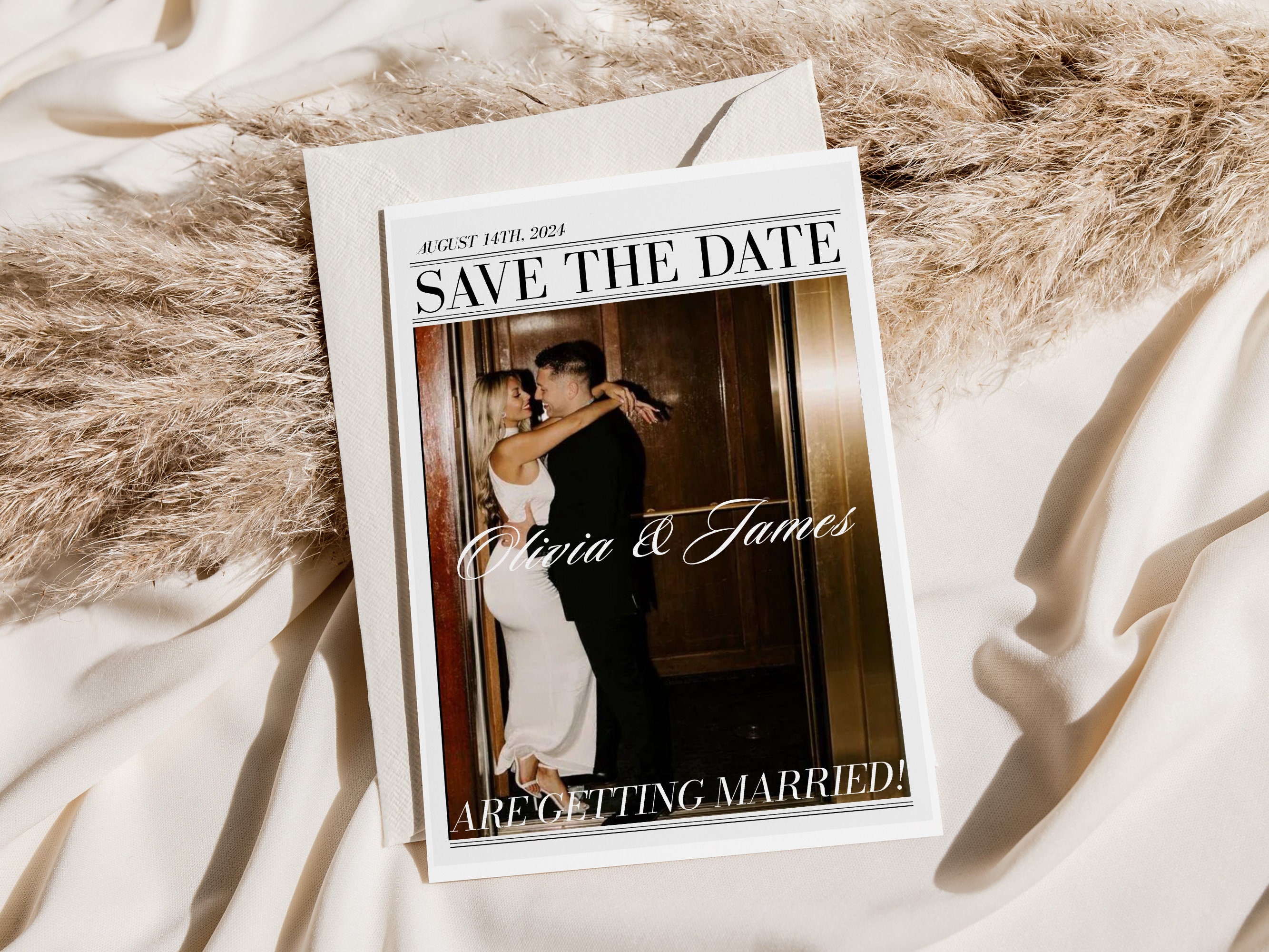 Newspaper Save the Date Template Photo Wedding Save the Date - Etsy UK