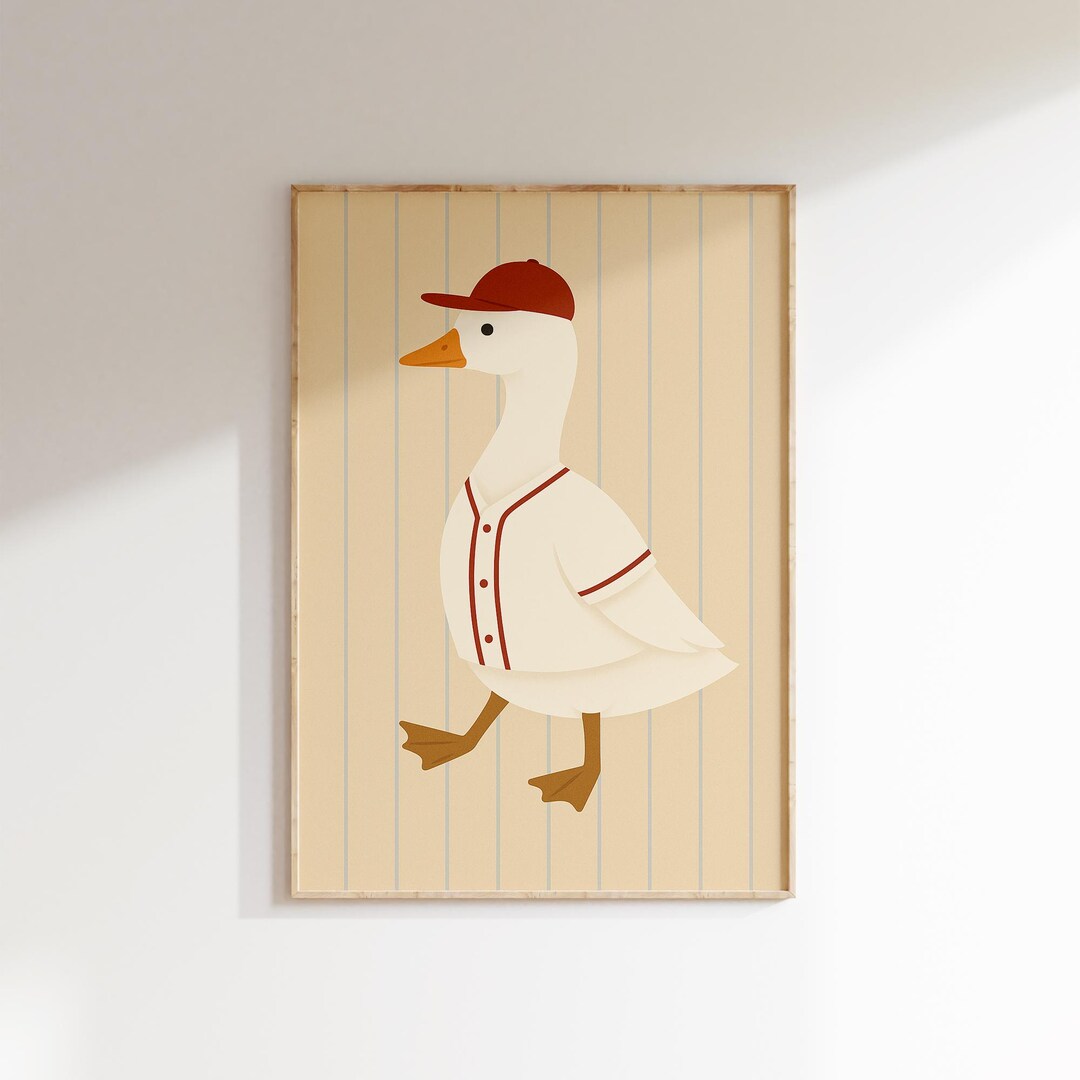 Goose Baseball Player Wall Art, Retro Animal Sport Print, Boys Room ...