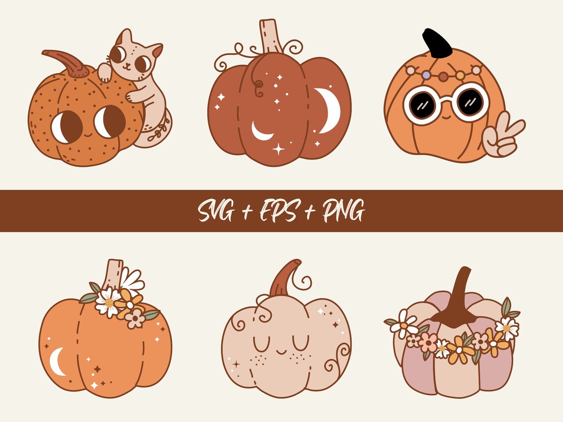 Groovy Pumpkin PNG Bundle Retro Fall PNG Vintage Pumpkins - Etsy