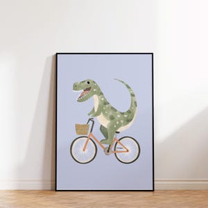 T-rex Bicycle Dinosaur Art Print | Fun Dino Decor for Kids | Nursery ...