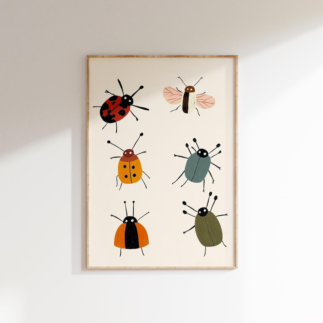 Cute Bugs Nursery Wall Art Print, Kids Insect Digital Download, Gender ...
