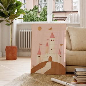 Girls Castle Wall Art, Princess Castle Print, Nursery Room Decor, Pink ...