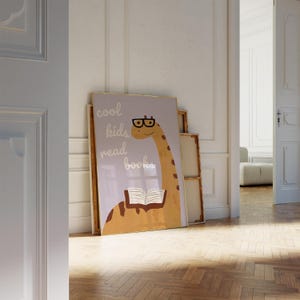 Reading Dinosaur Wall Art, Cool Kids Read Books Print, Book Nook Decor ...