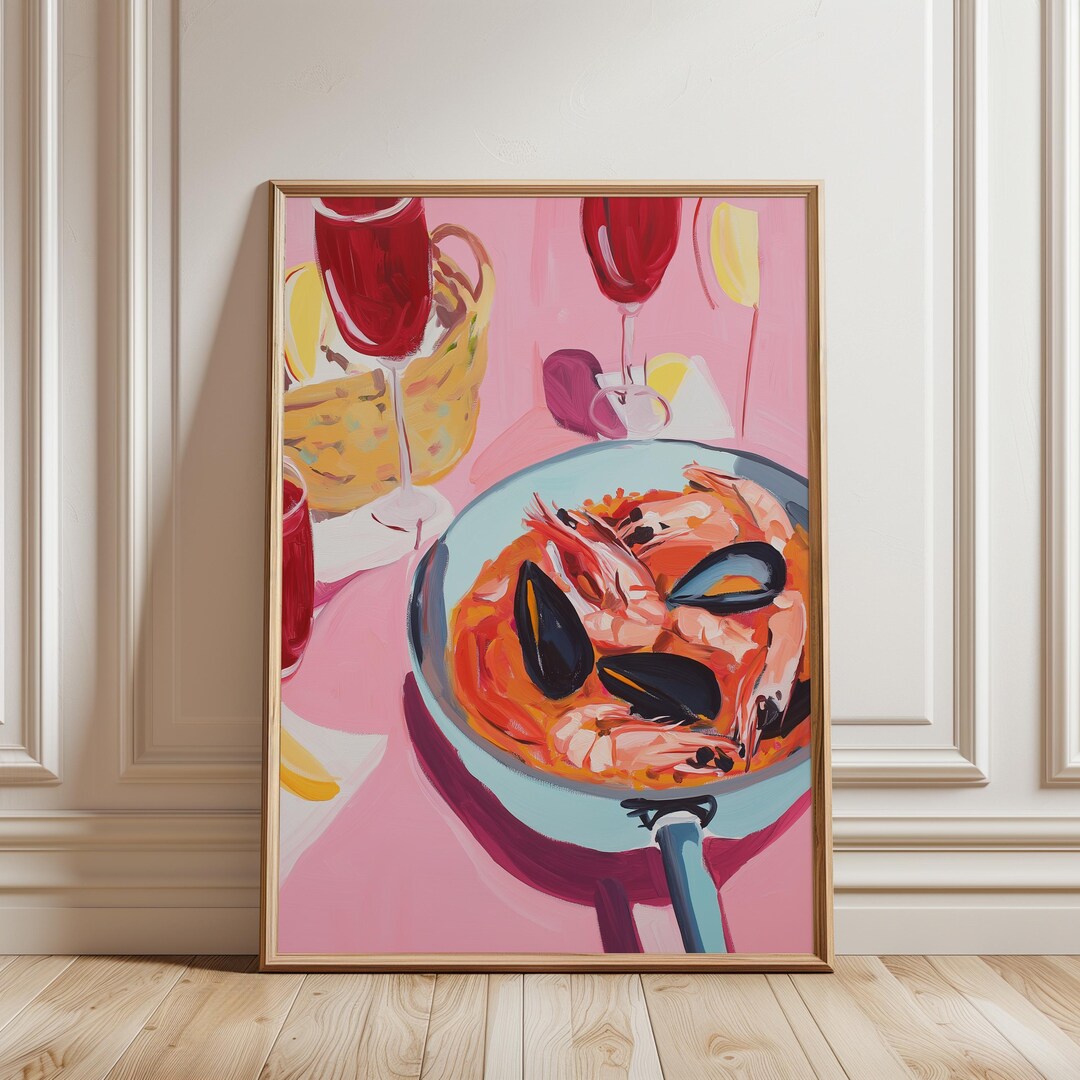 Paella Wall Art, Spanish Kitchen Print, Seafood Art, Preppy Home Decor ...
