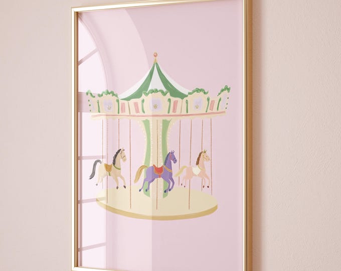 Elephant Carousel Girls Room Nursery Art Print Watercolor Wall Art ...