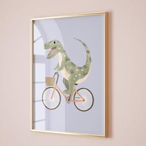 T-rex Bicycle Dinosaur Art Print | Fun Dino Decor for Kids | Nursery ...