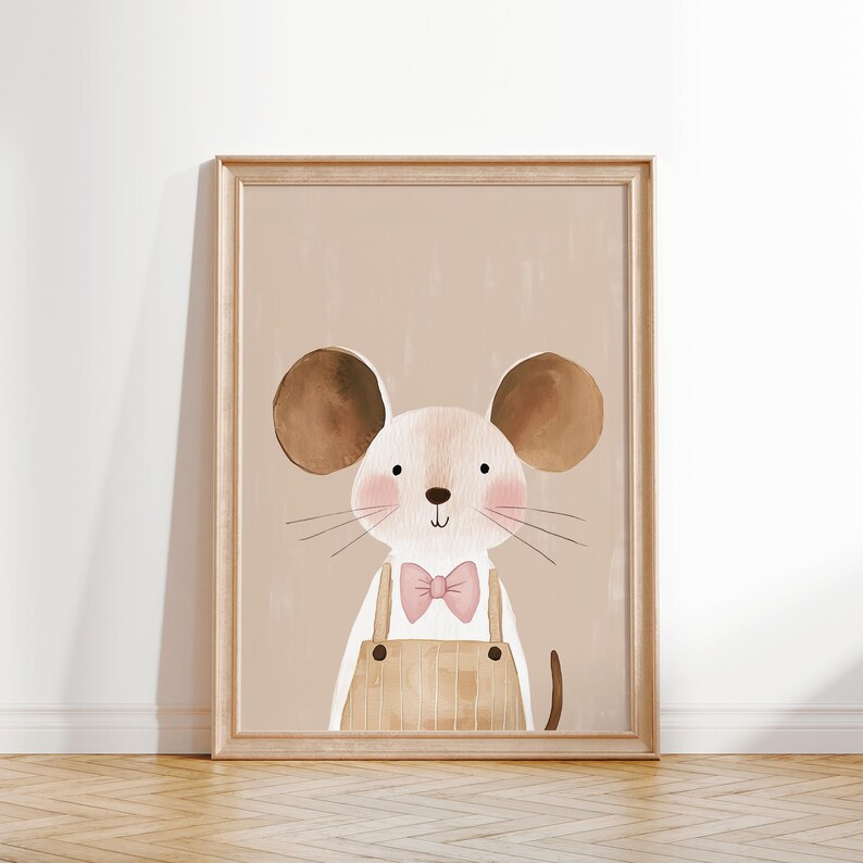 Cute Mouse in Overalls, Pink Girls Room Wall Art, Baby Nursery Animal ...
