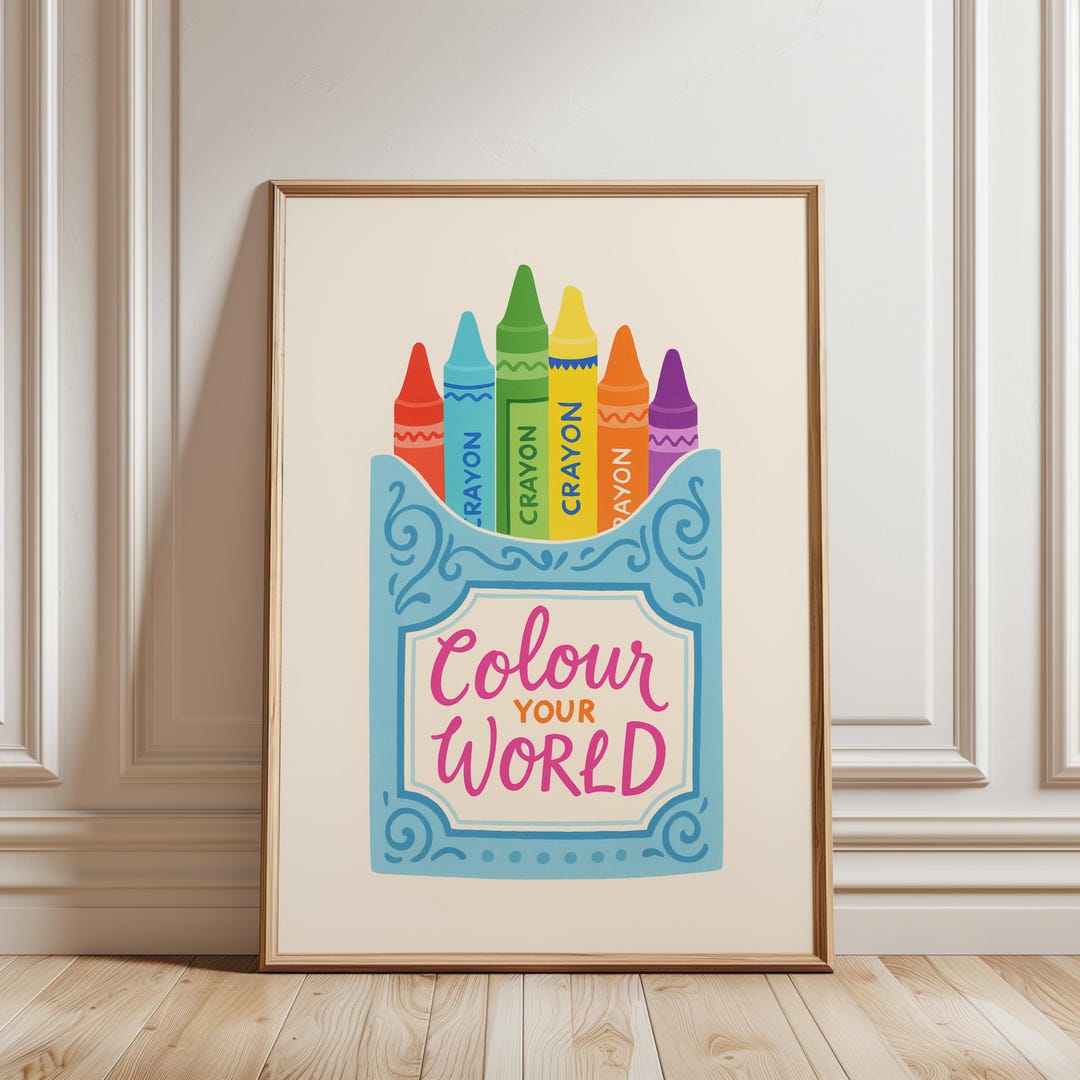 Color Your World Crayon Poster, Playroom Wall Art for Kids, Nursery ...